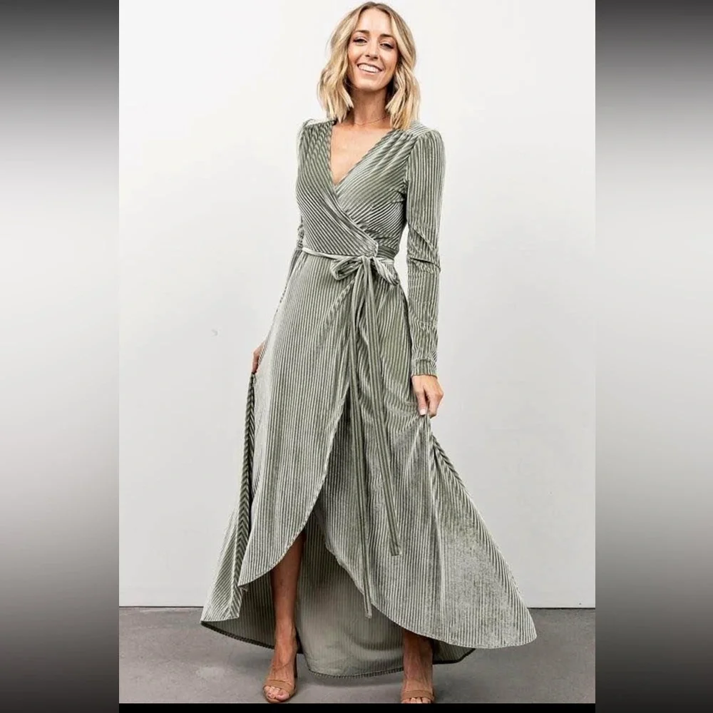Baltic Born | Dresses | Baltic Born Sage Green Velvet Wrap Maxi Dress ...